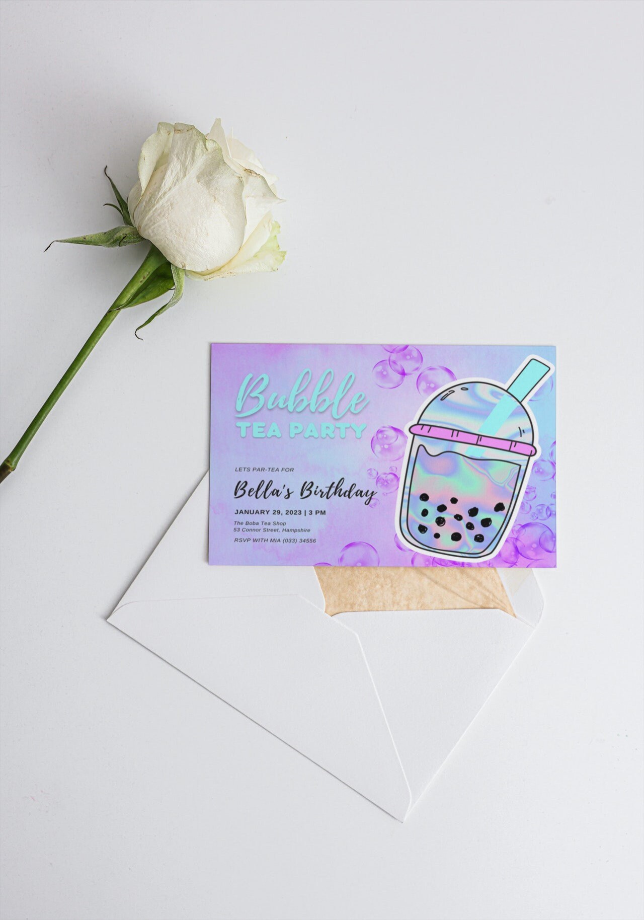 Bright Bubble Tea Party Invitation, Boba Birthday Invitations, Bubble ...
