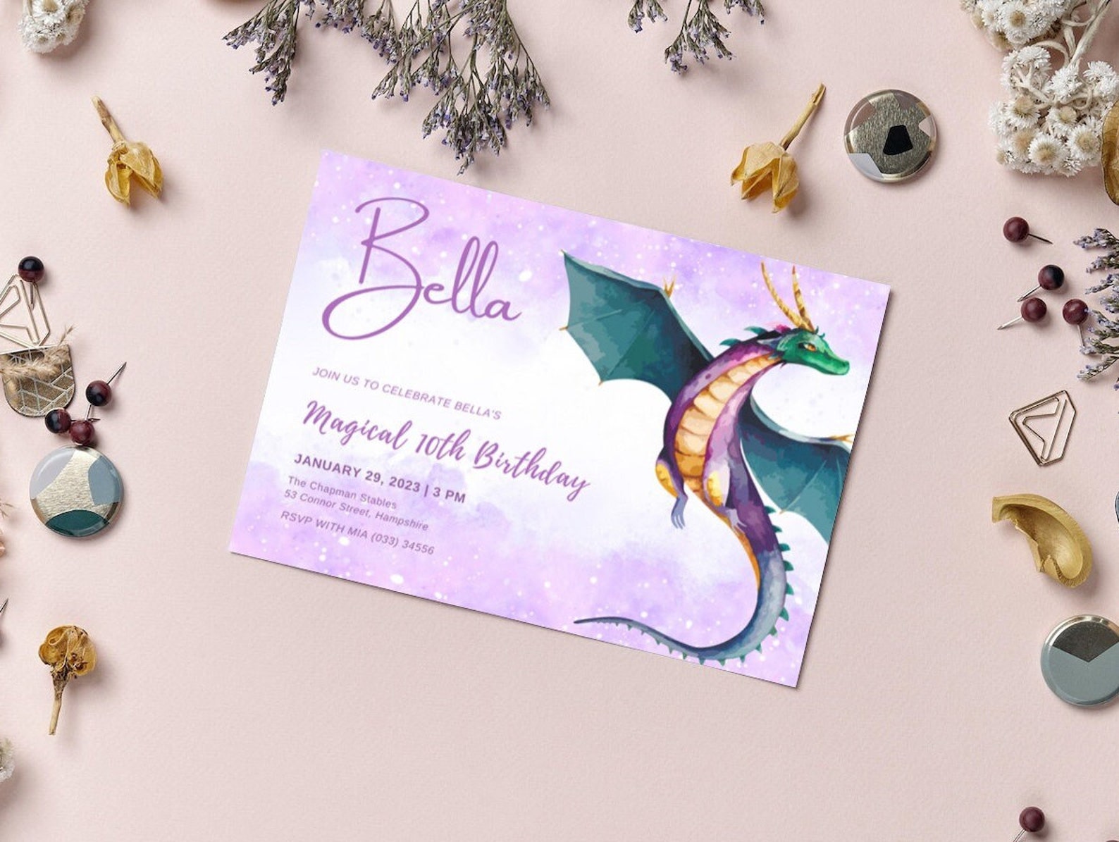 Printable Purple Dragon Invitation, Girl Dragon Birthday Party ...