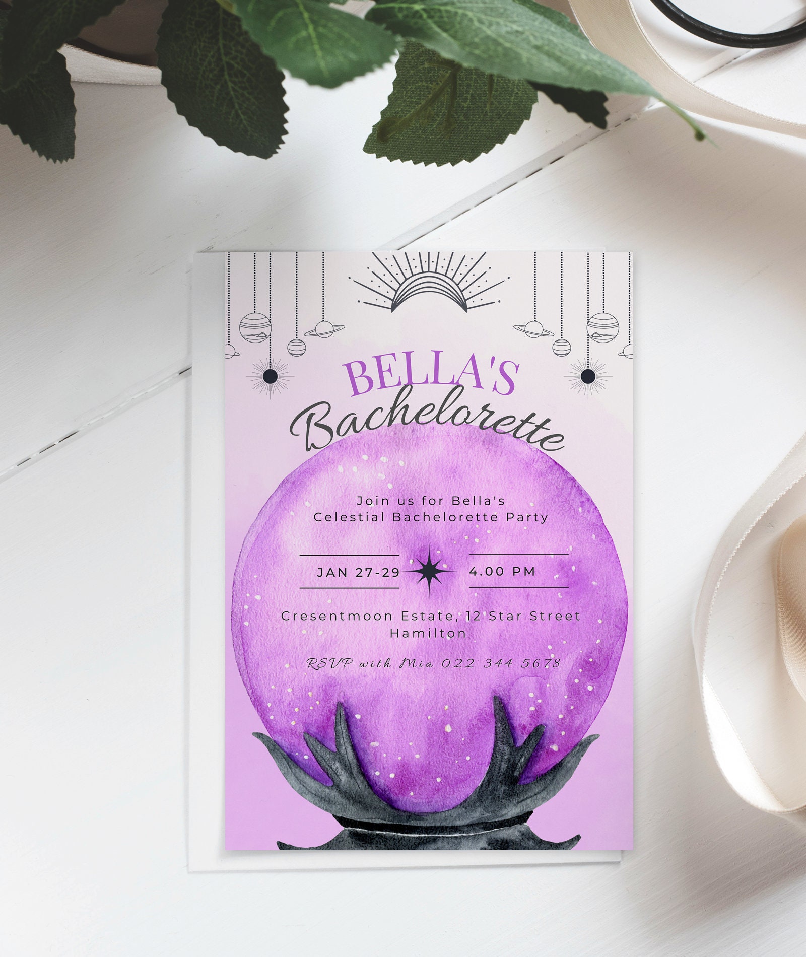 Purple Celestial Bachelorette Invitation, Celestial Bridal Shower ...