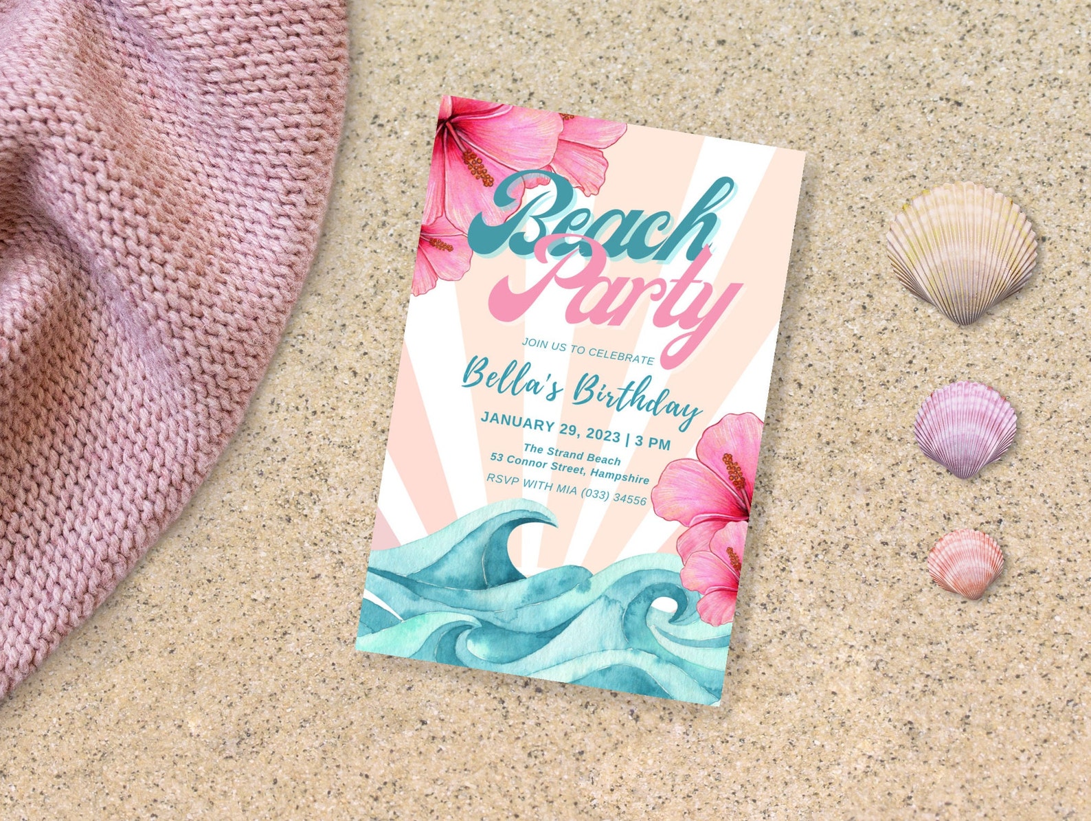 Retro Beach Party Invitation Printable Beach Birthday Invite - Etsy