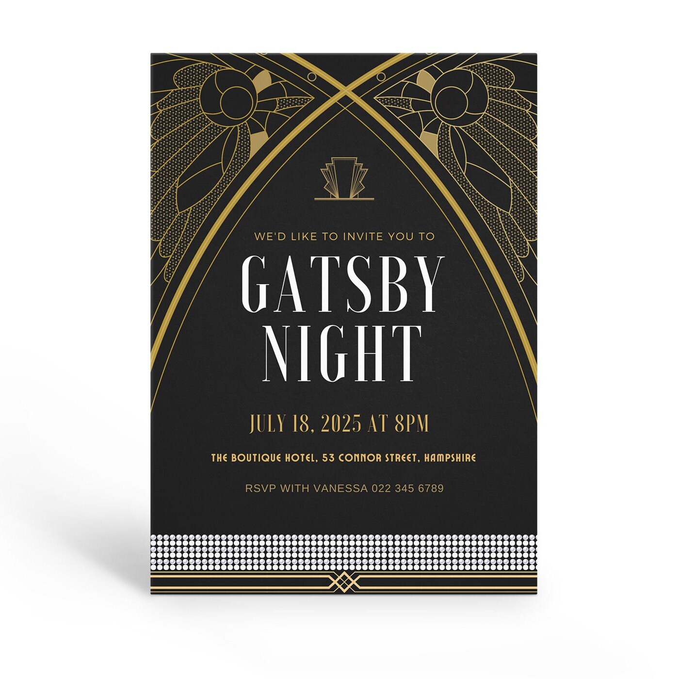 Printable Gatsby Invitation, Gold Black Art Deco Invite, Roaring 20s ...