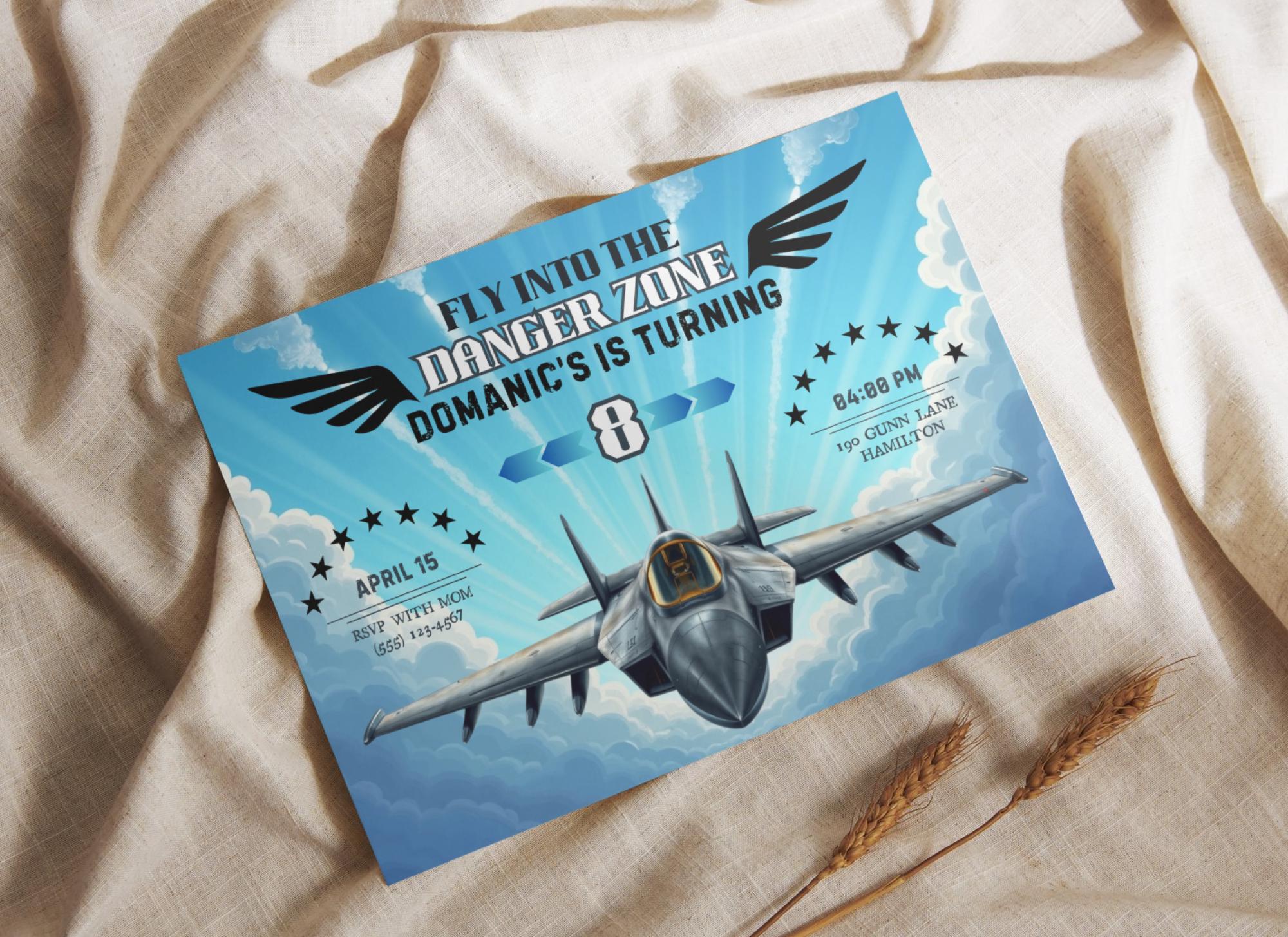 Fighter Jet Invitation, Boys Fighter Pilot Birthday Invite, Printable ...