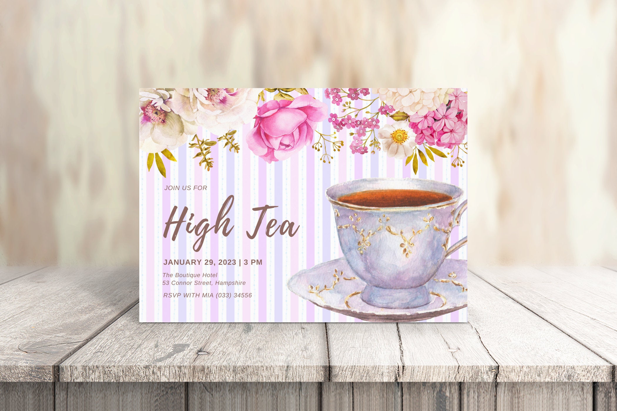 Printable High Tea Birthday Invite, Pastel Tea Party Invitation, Floral ...