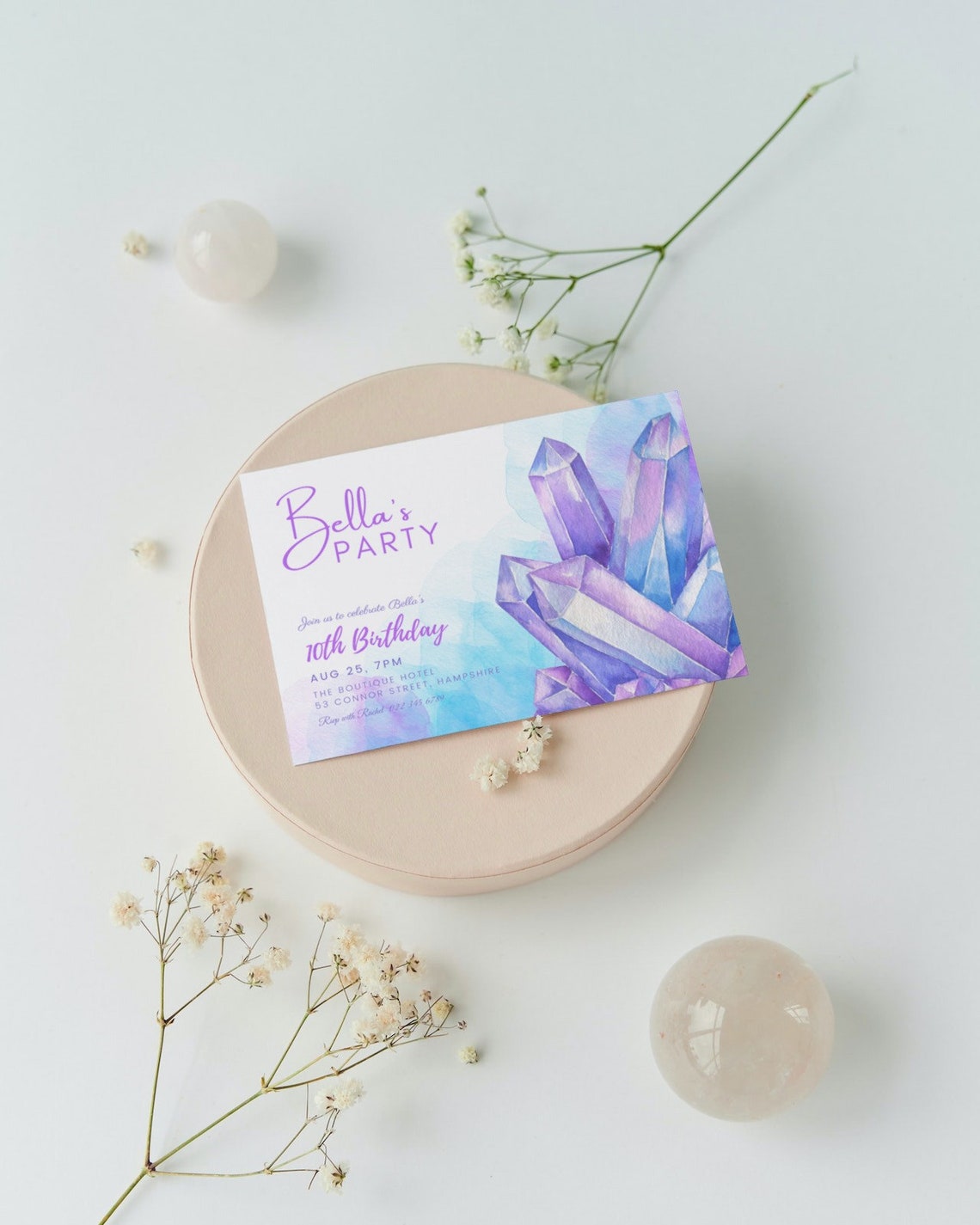 Printable Gemstone Birthday Invite, Crystal Invitations, Geode ...
