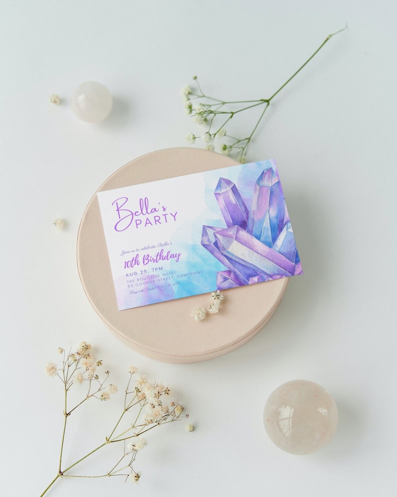 Printable Gemstone Birthday Invite, Crystal Invitations, Geode ...