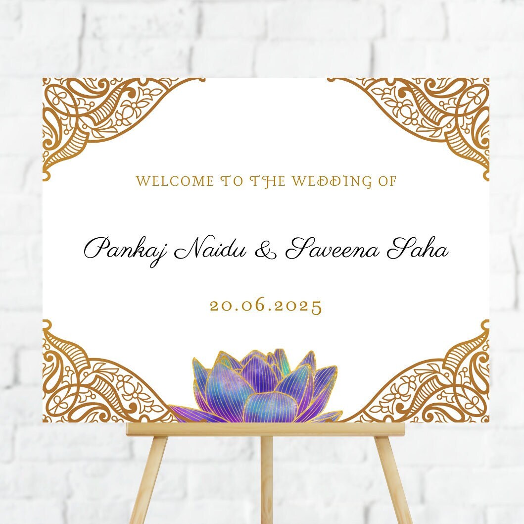 Purple and Gold Indian Wedding Signs Set of 4, Indian Wedding Signs ...