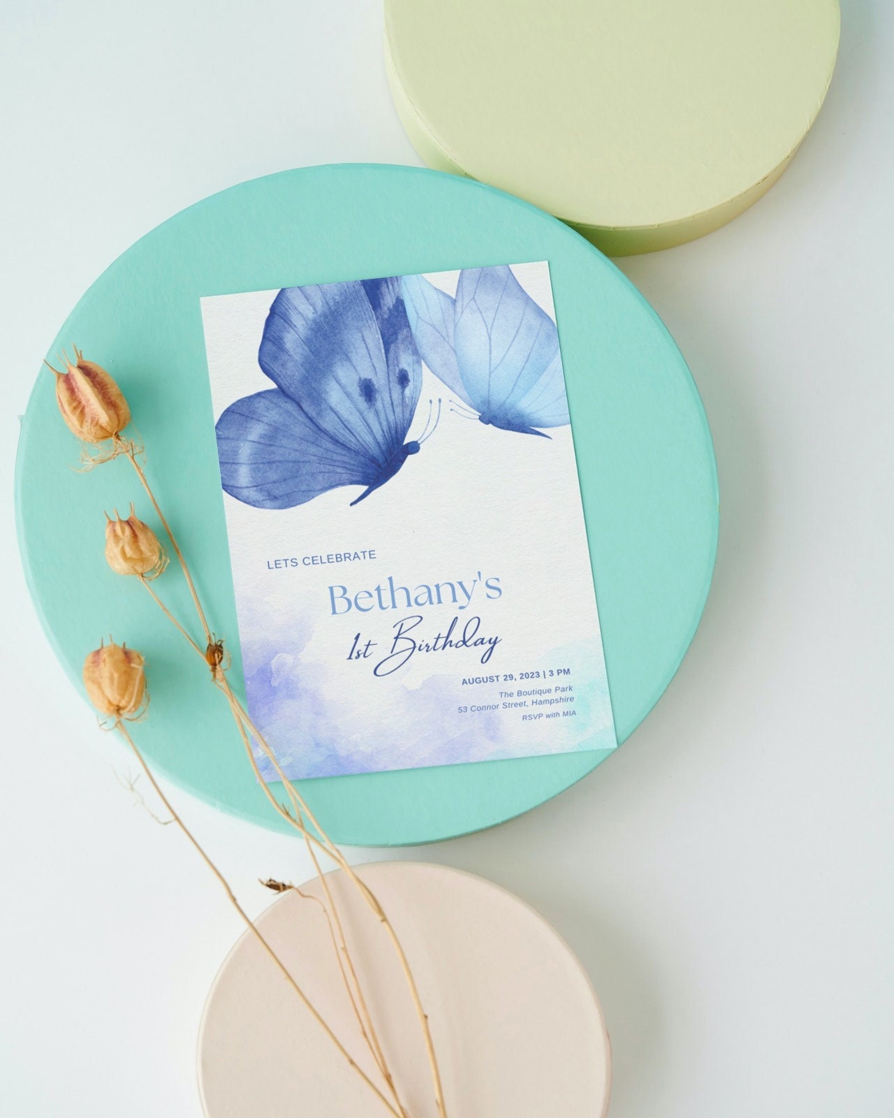 Blue Butterfly Birthday Party Invitation, Printable Butterfly Invite ...