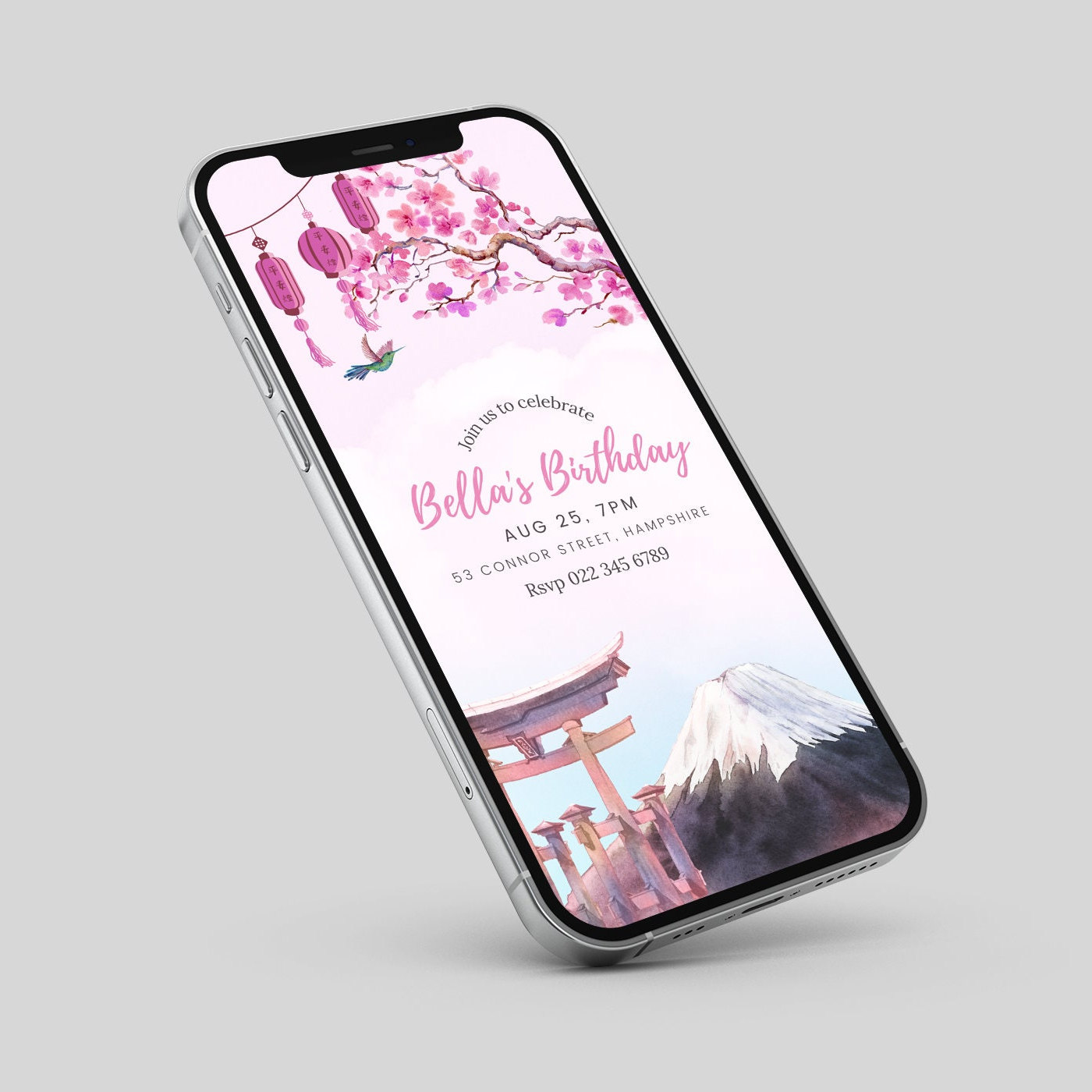 Printable Japanese Invitation Set, Cherry Blossom Invite, Japanese ...