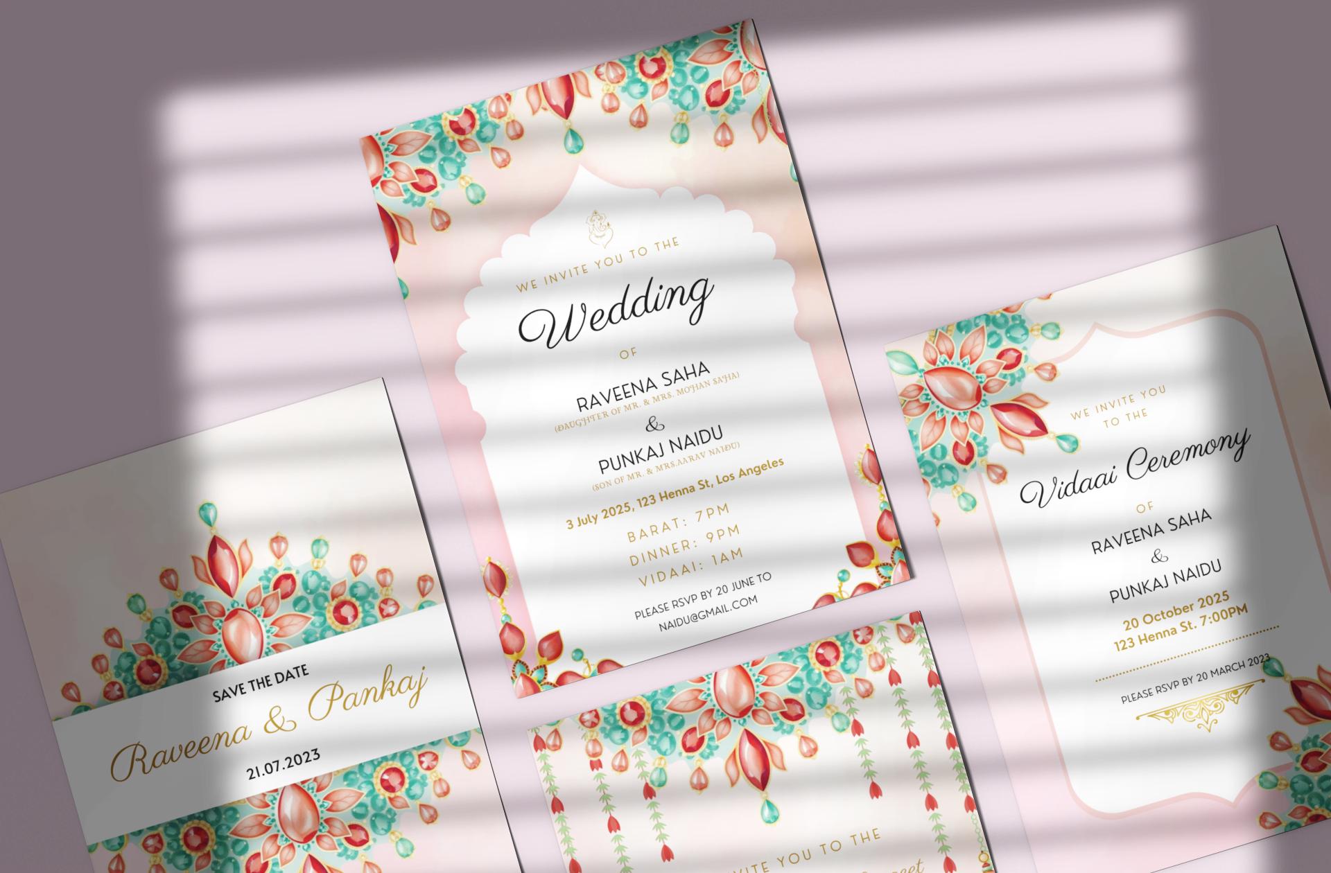Mint & Coral Indian Wedding Invitation Set, Coral Wedding Invite With ...