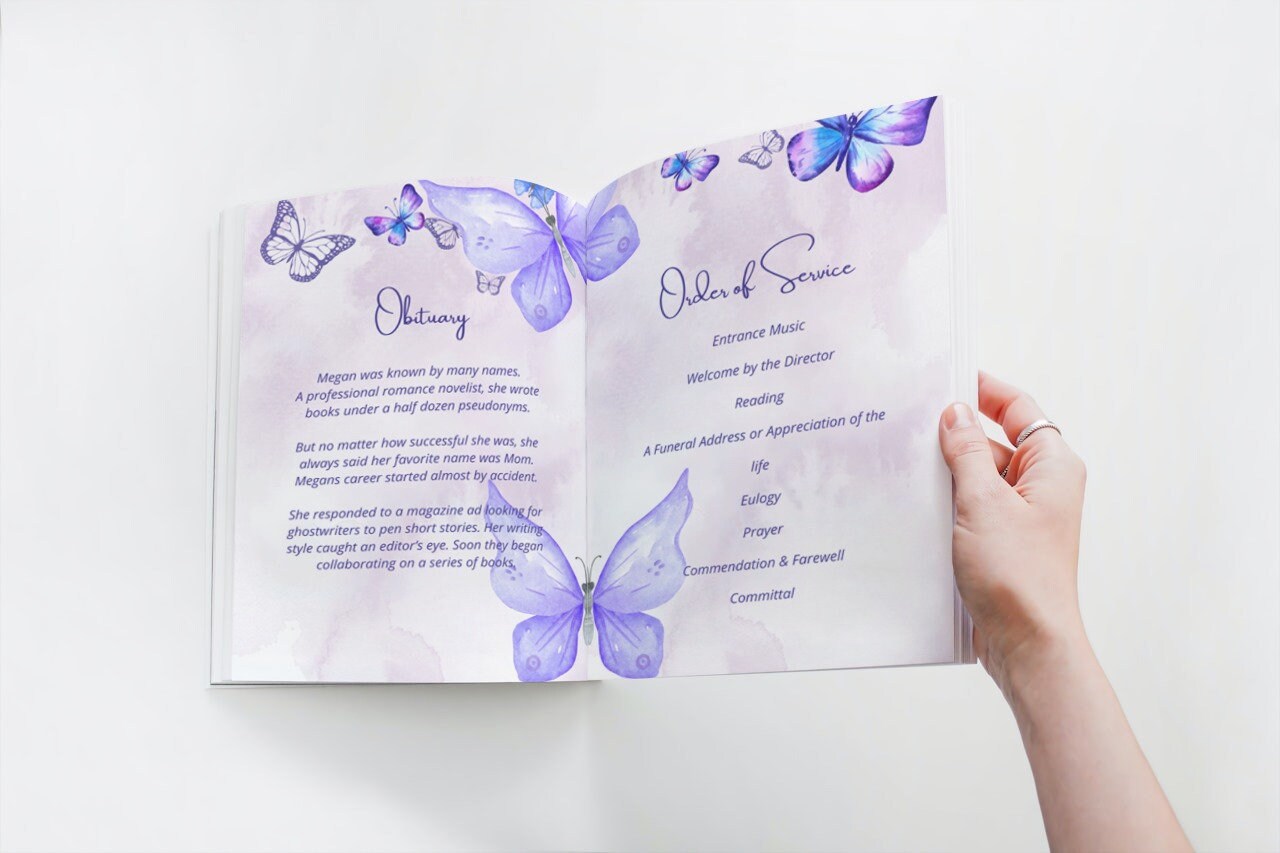 Purple Butterfly Funeral Program, Purple Celebration of Life Order of ...