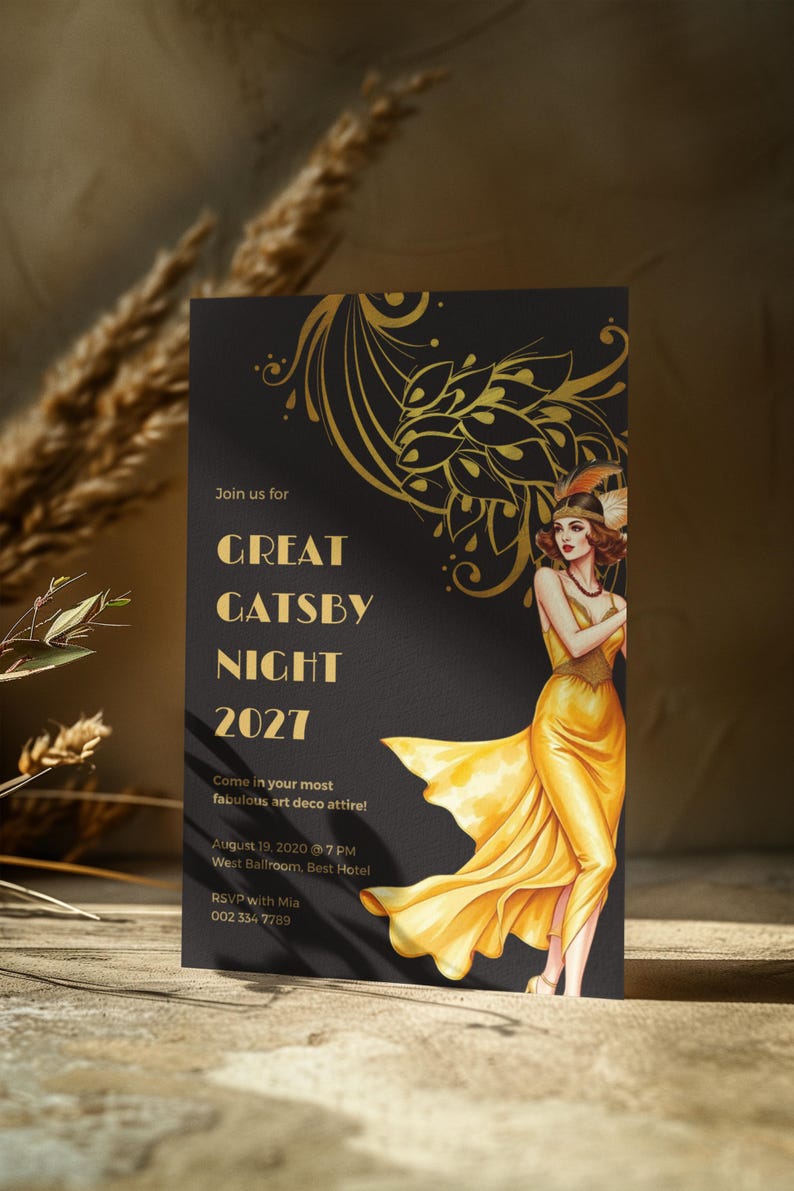 Elegant Great Gatsby Party Invitations, Gatsby Invite, Vintage Art Deco ...