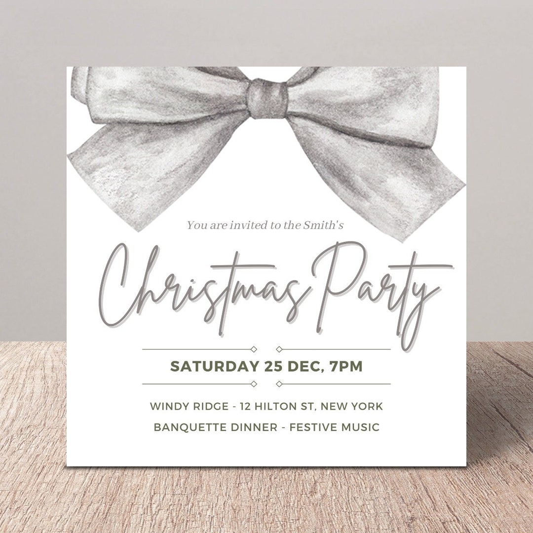 Cute Christmas Invitation, Square Christmas Party Invitation, Editable ...