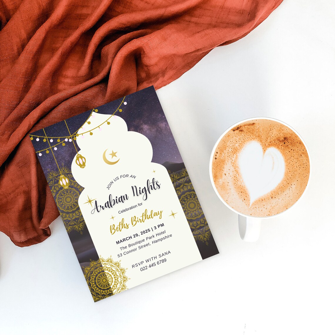 Printable Arabian Nights Invitation, Arabian Nights Birthday Invitation ...