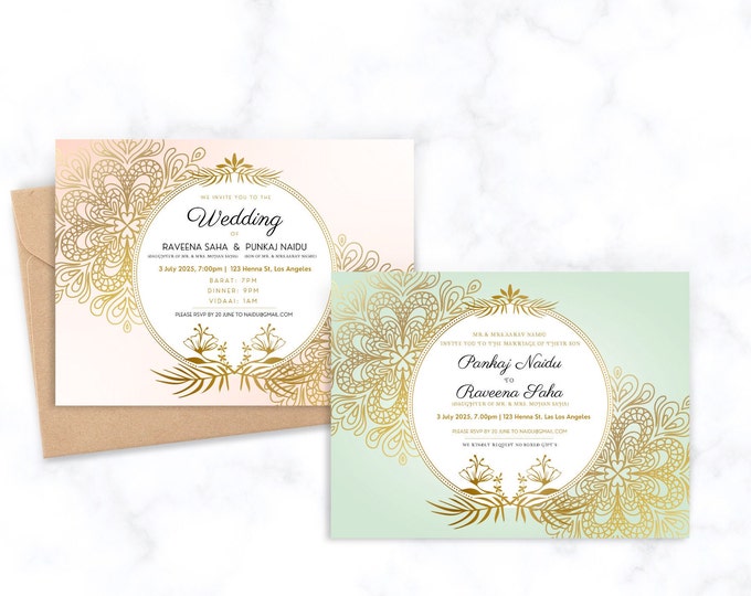 PRINTED Indian Wedding Invitation Set Classic Wedding Sangeet, Mehendi ...