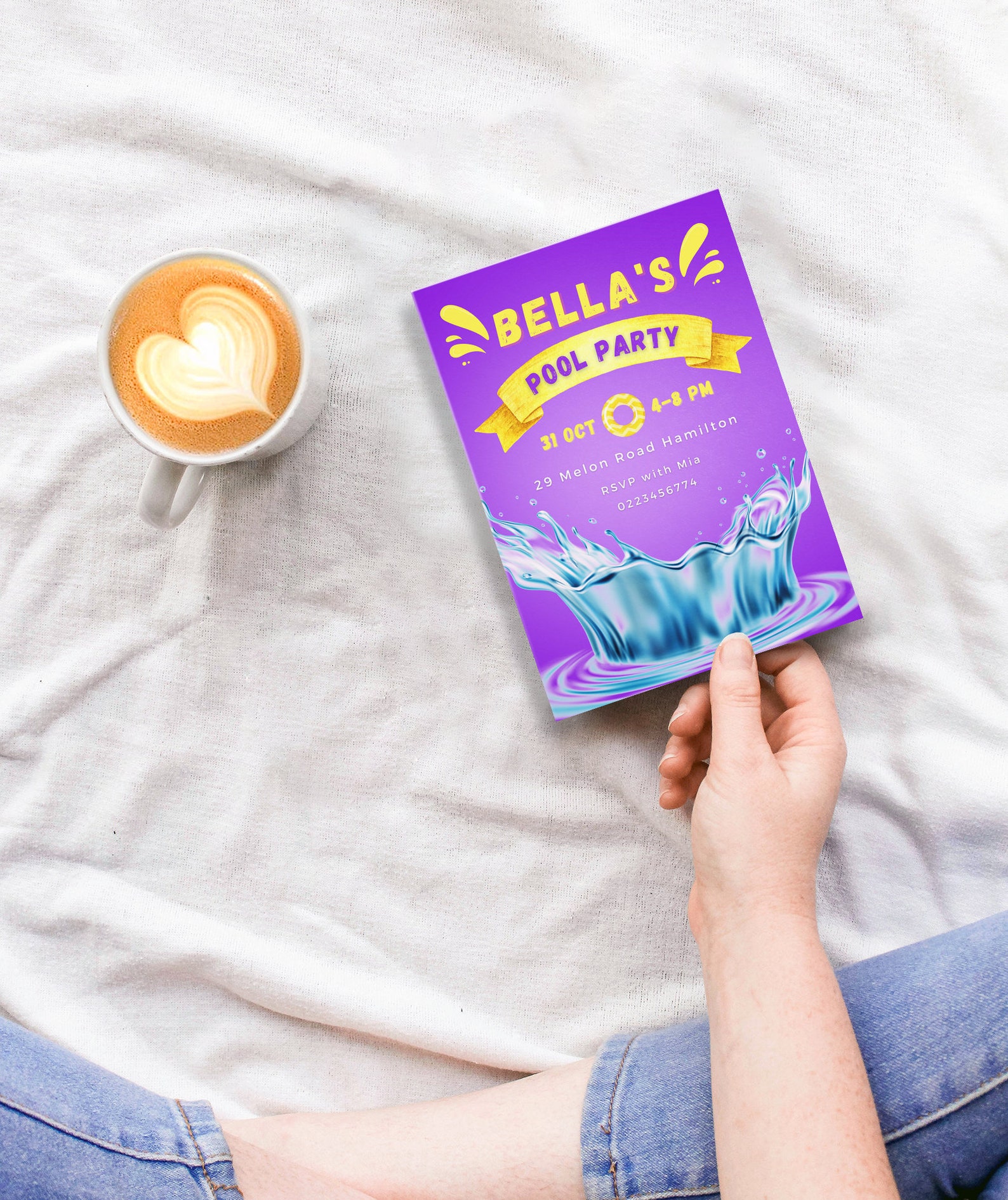 Purple Pool Party Invitation, Girls Pool Party Invite, Pool Party ...