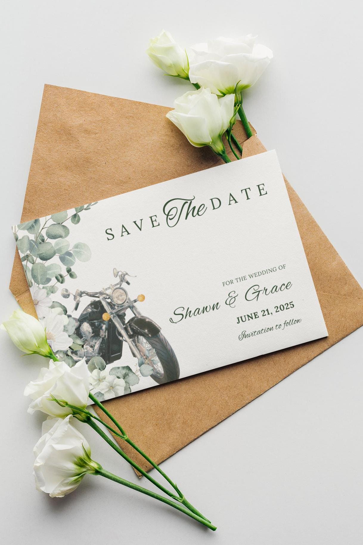 Printable Motorcycle Wedding Invitation, Floral Motorbike Wedding ...