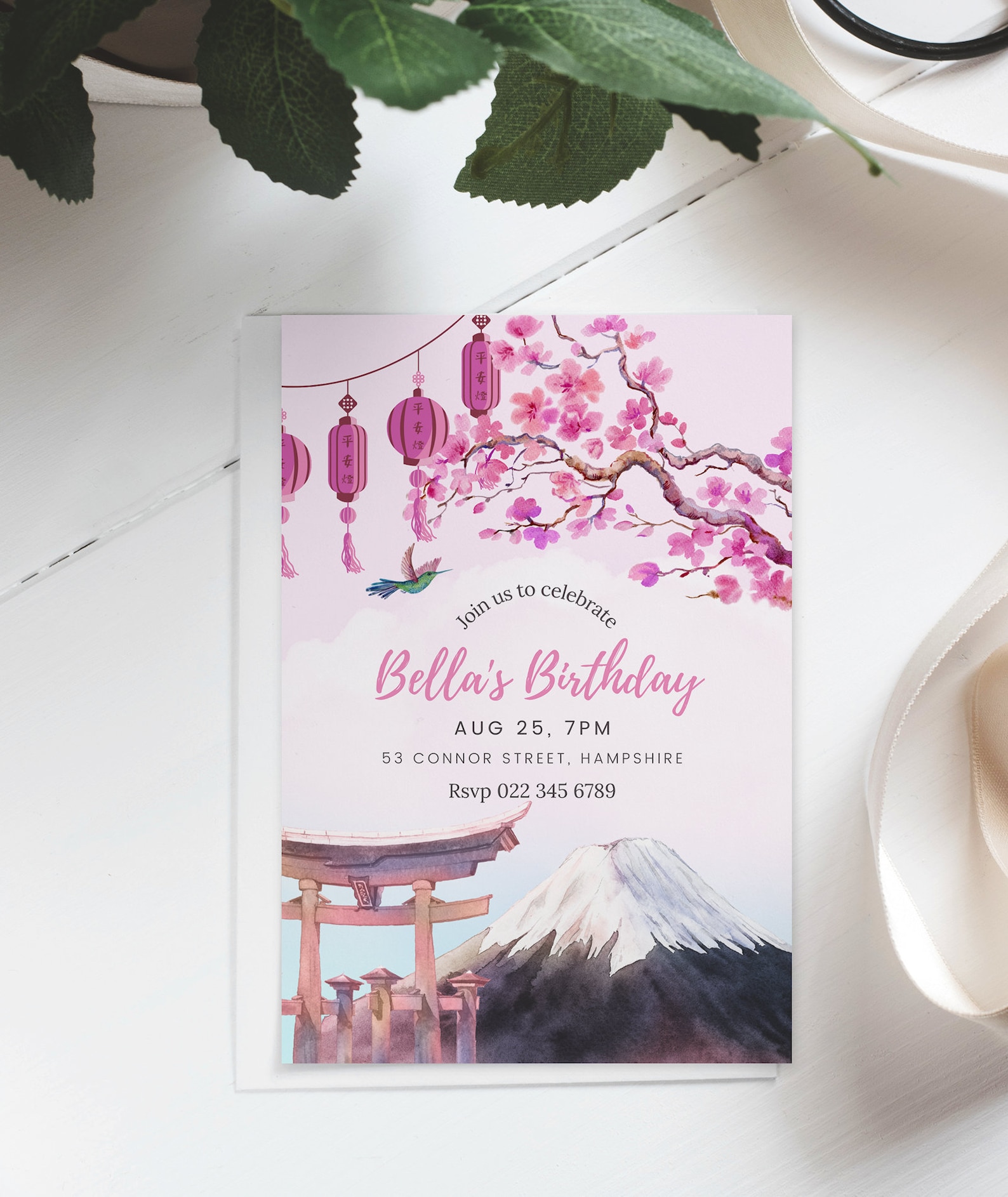 Printable Japanese Invitation Set, Cherry Blossom Invite, Japanese ...