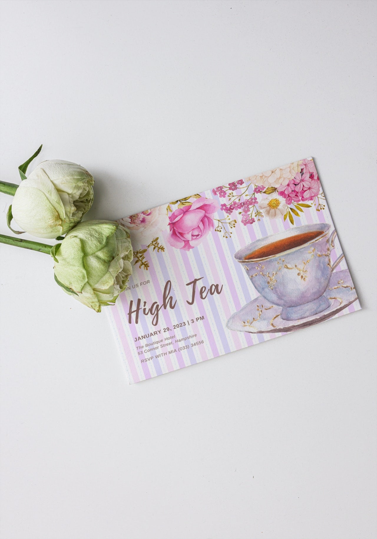 Printable High Tea Birthday Invite, Pastel Tea Party Invitation, Floral ...