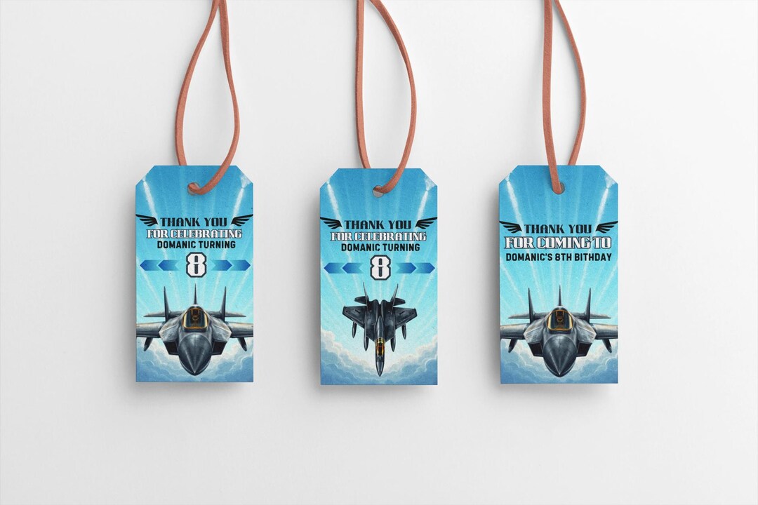 Editable Fighter Jet Party Tags, Boys Fighter Pilot Party Favor Tags ...