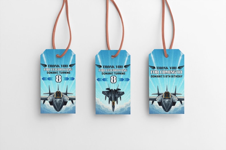Editable Fighter Jet Party Tags, Boys Fighter Pilot Party Favor Tags ...