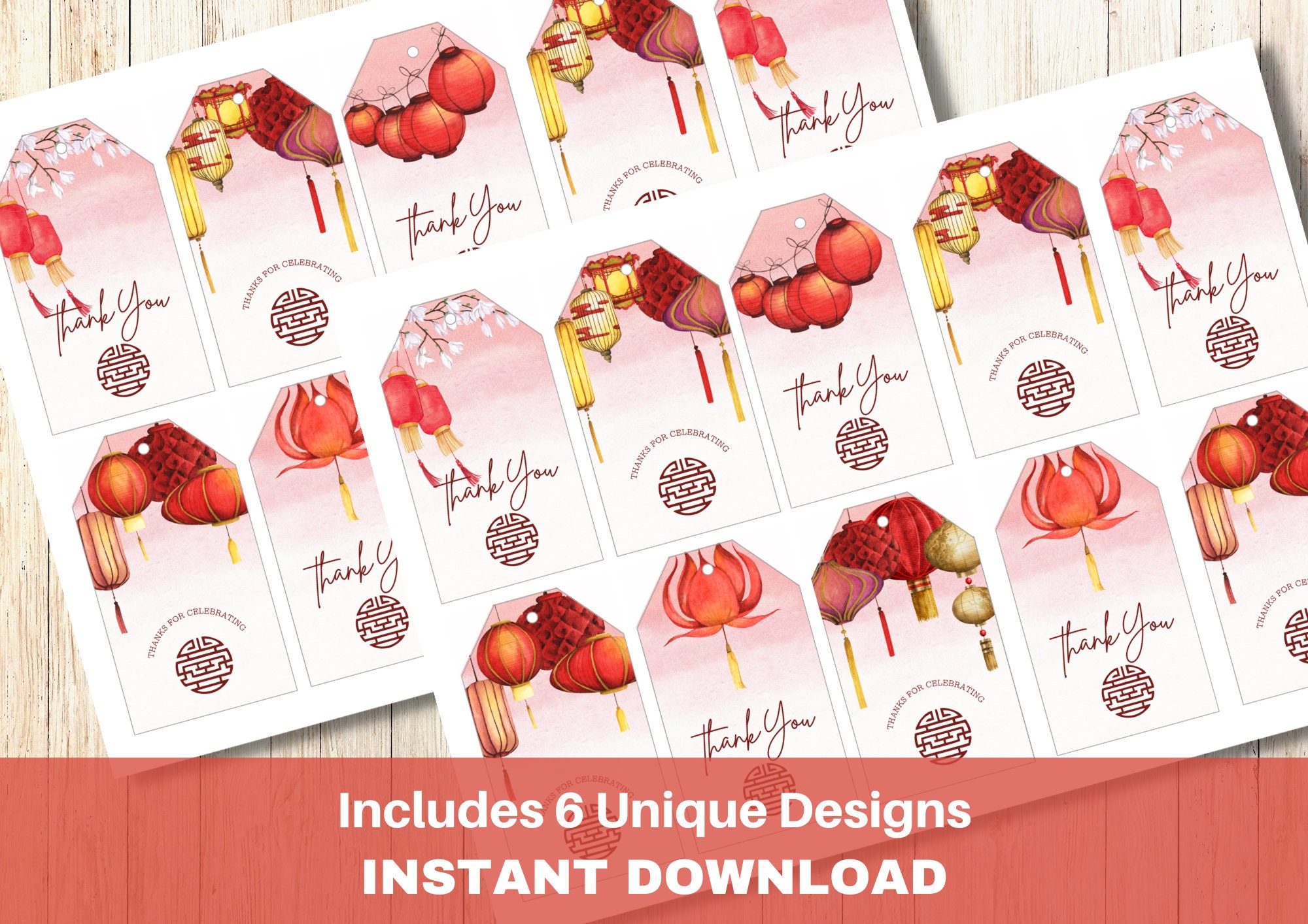 Printable Chinese Gift Tags, Chinese Lanterns Gift Tags, Chinese New ...