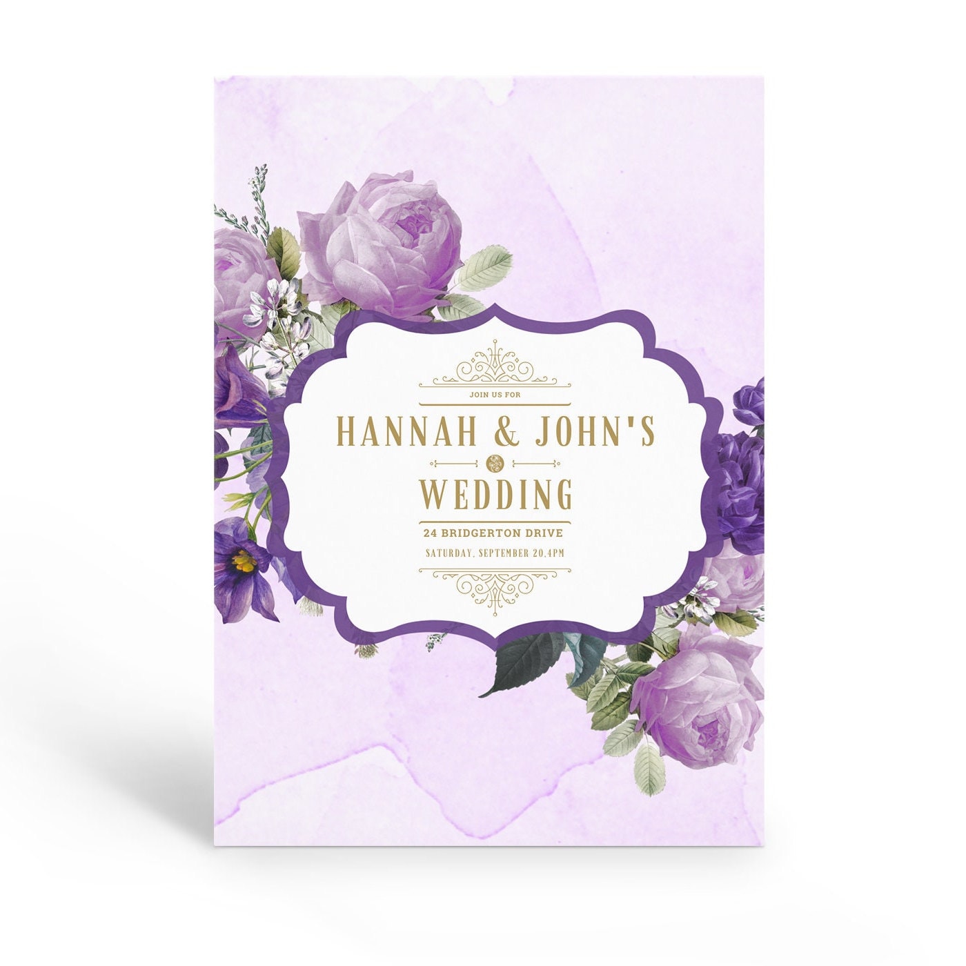 Purple and Gold Wedding Invitation Set, Purple Wedding Invitations ...