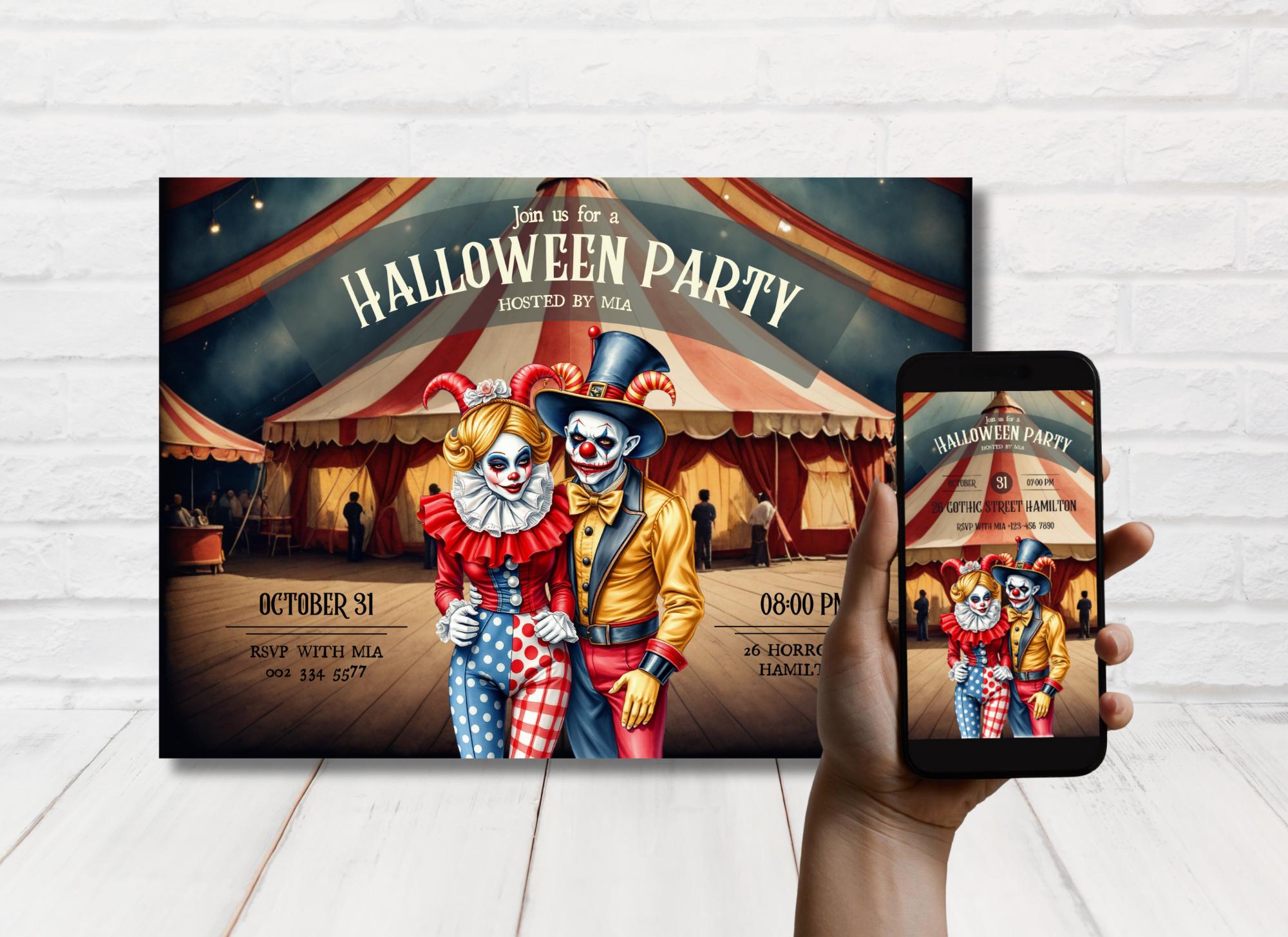Creepy Clown Halloween Invitation, Haunted Carnival Invite, Printable ...