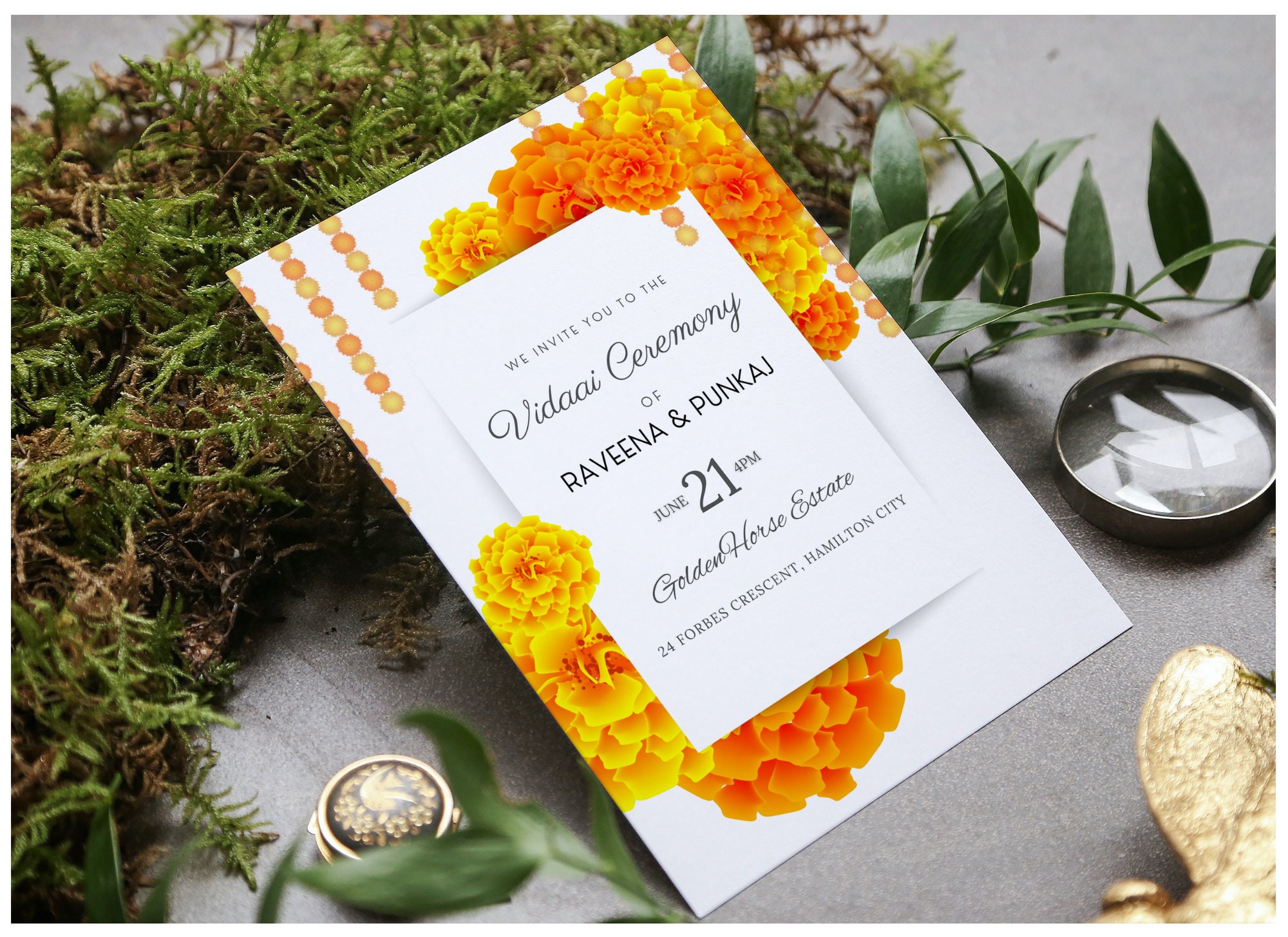 Marigold Indian Wedding Invitation Set, Hindu Wedding Invites, Gold ...