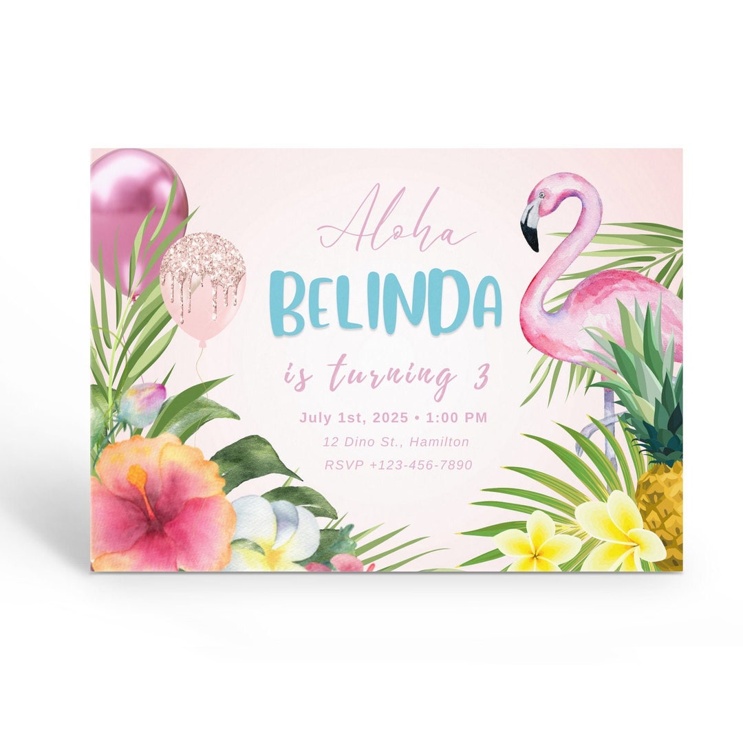 Tropical Birthday Invitations, Printable Tropical Invite, Hawaiian Kids ...
