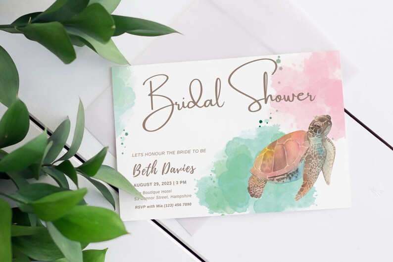 Turtle Bridal Shower Invitation, Printable Bridal Party Invitations ...