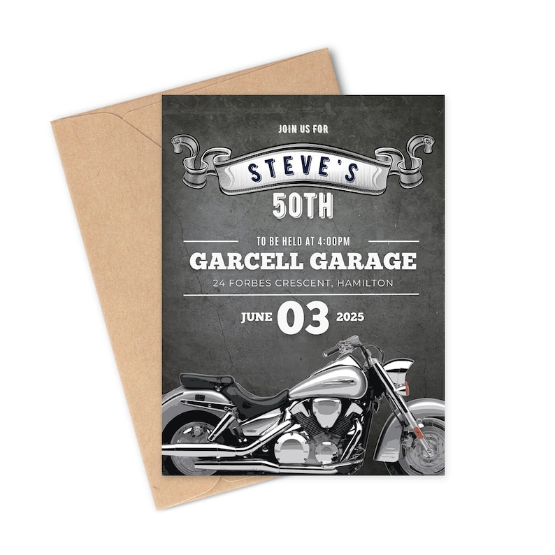 Motorcycle Birthday Invitation, Mens Motorcycle Invites, Motorcycle ...