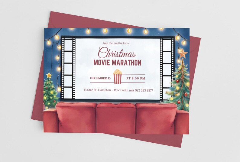 Christmas Movie Marathon Invitations, Editable Christmas Movie Night ...