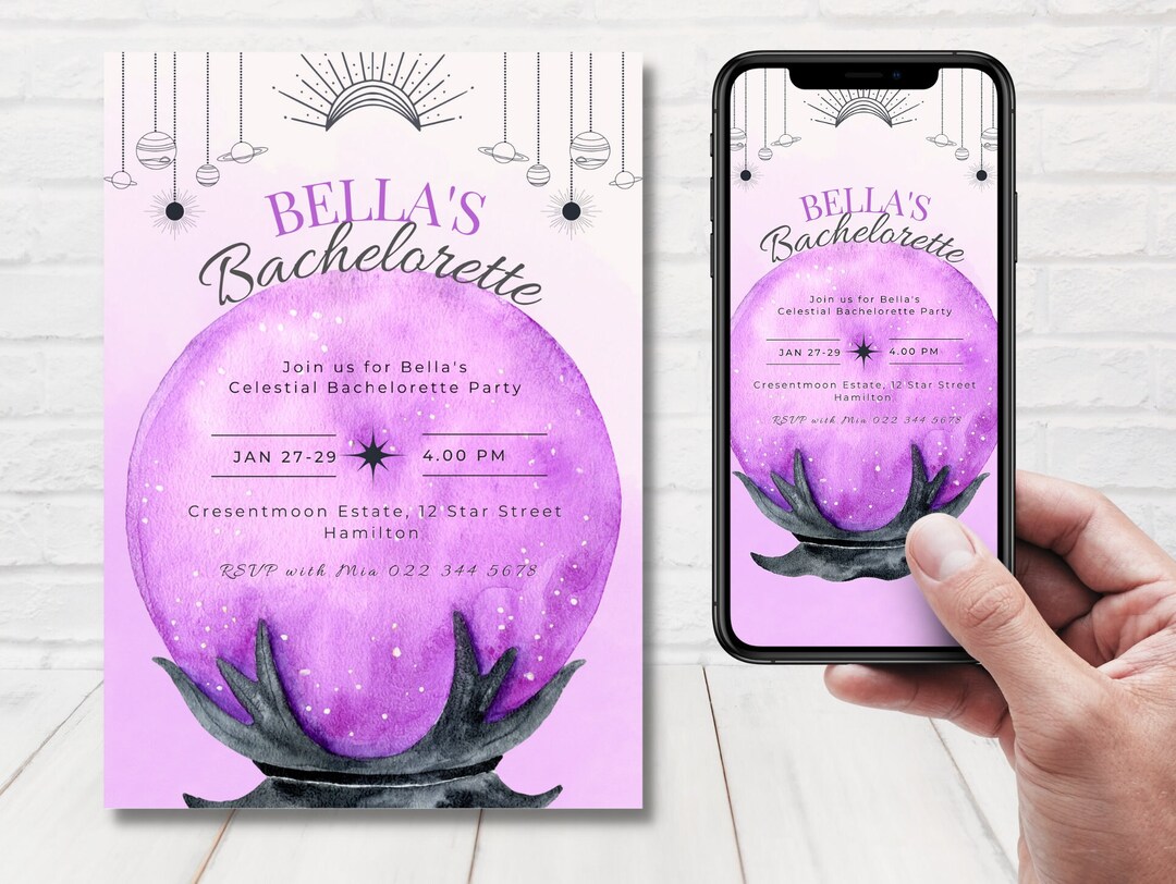 Purple Celestial Bachelorette Invitation, Celestial Bridal Shower ...