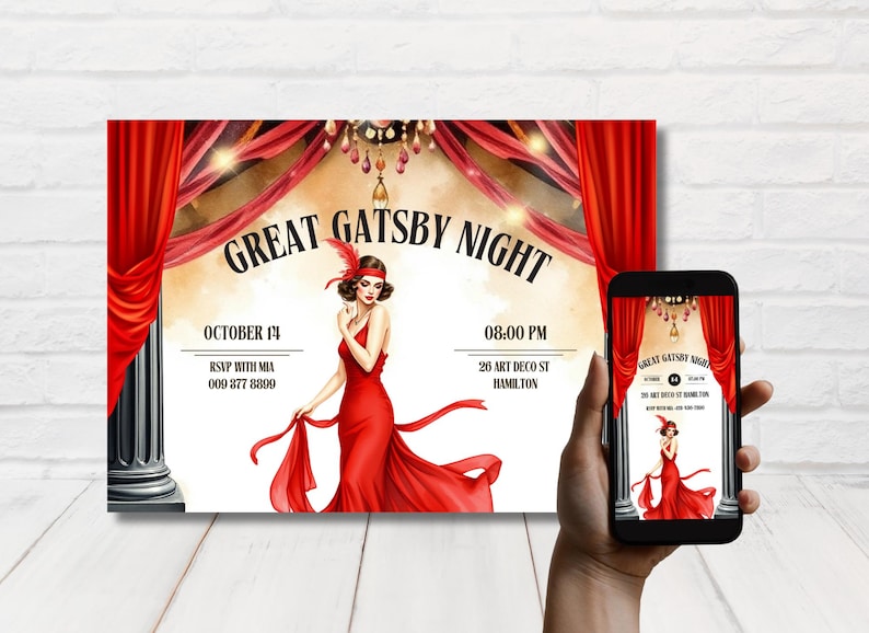 Elegant Flapper Invitations, Printable Great Gatsby Party Invite ...