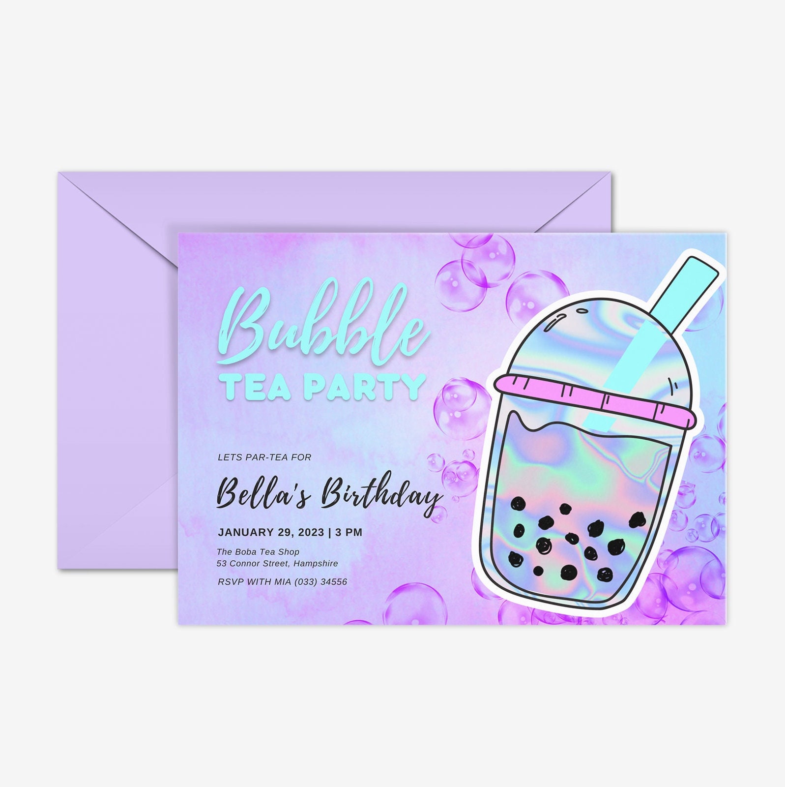 Bright Bubble Tea Party Invitation, Boba Birthday Invitations, Bubble ...