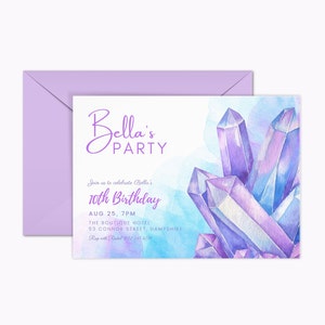 Printable Gemstone Birthday Invite, Crystal Invitations, Geode ...