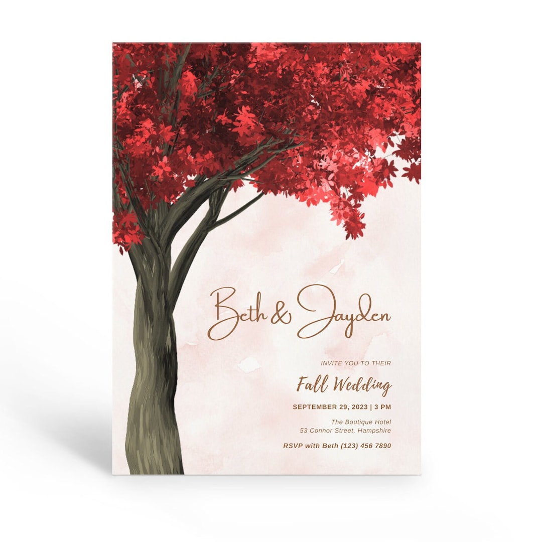 Printable Fall Wedding Invitations, Autumn Wedding Invite, Red Autumn ...