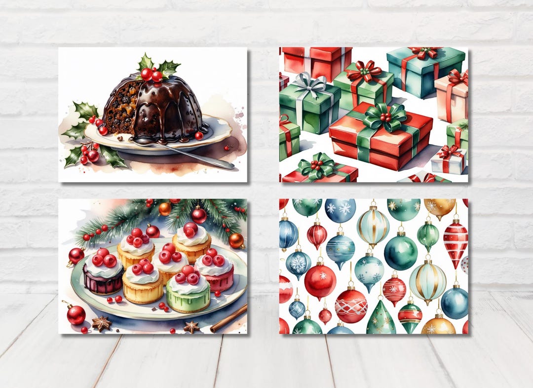 Printable Classic Retro Christmas Cards, Retro Holiday Card Bundle ...