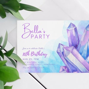 Printable Gemstone Birthday Invite, Crystal Invitations, Geode ...