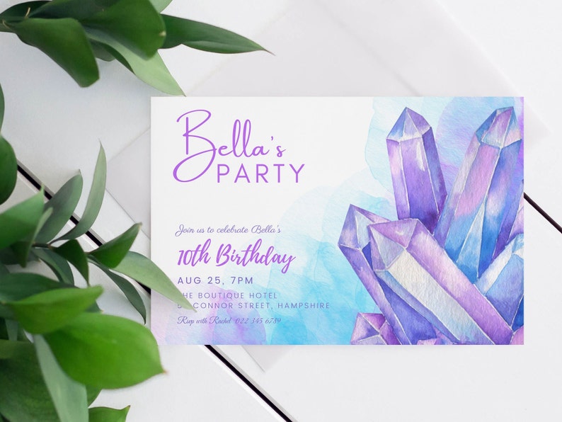 Printable Gemstone Birthday Invite, Crystal Invitations, Geode ...