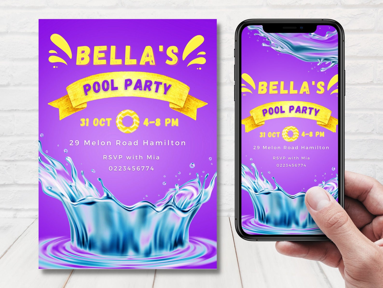 Purple Pool Party Invitation, Girls Pool Party Invite, Pool Party ...