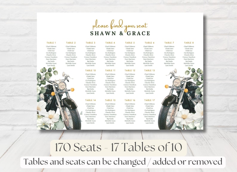 Motorbike Wedding Seating Chart, Rustic Motorcycle Seating Plan Wedding ...