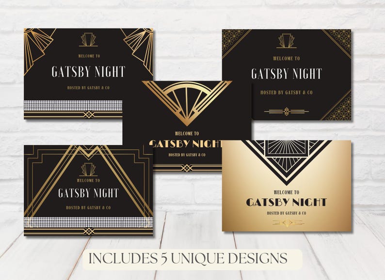 Great Gatsby Welcome Sign Bundle, Roaring Twenties Party Welcome Sign ...