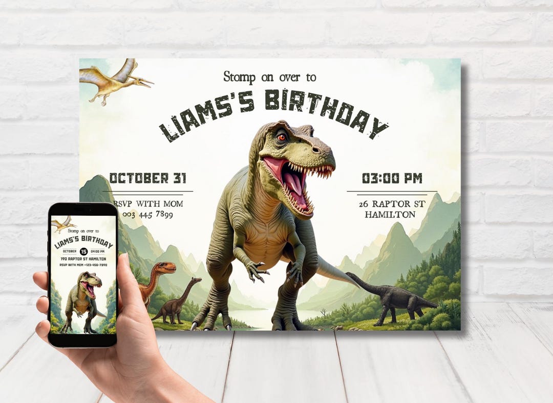 Tyrannosaurus Rex Invitation, Boys Dino Birthday Invite, Printable T ...