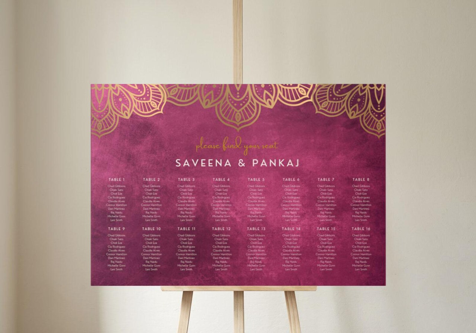 Magenta & Gold Indian Wedding Seating Chart, Hindu Seating Plan ...