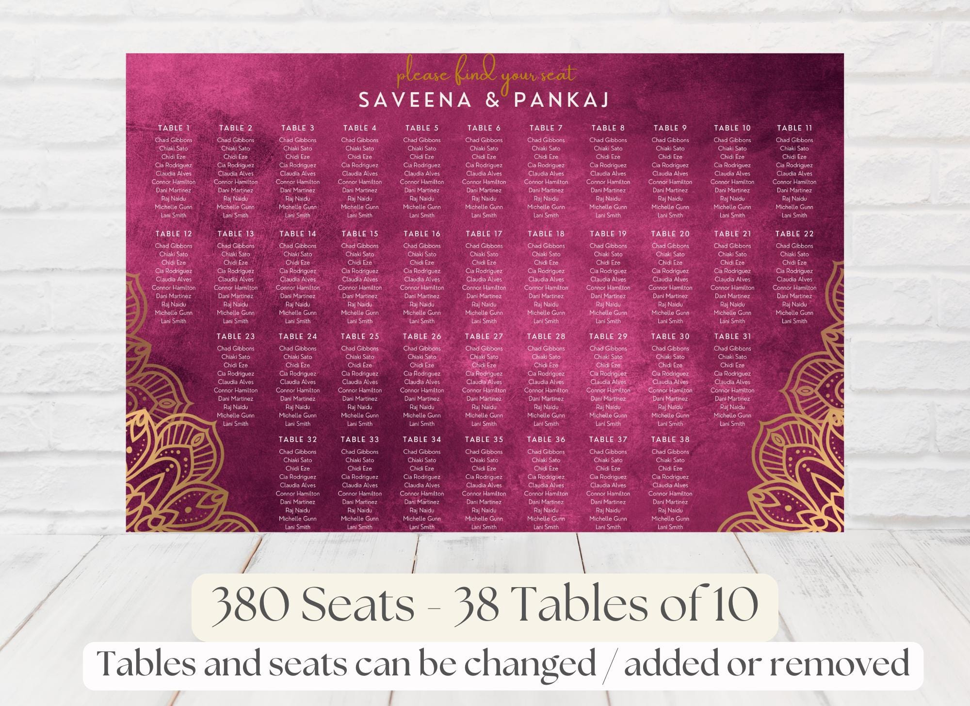 Magenta & Gold Indian Wedding Seating Chart, Hindu Seating Plan ...