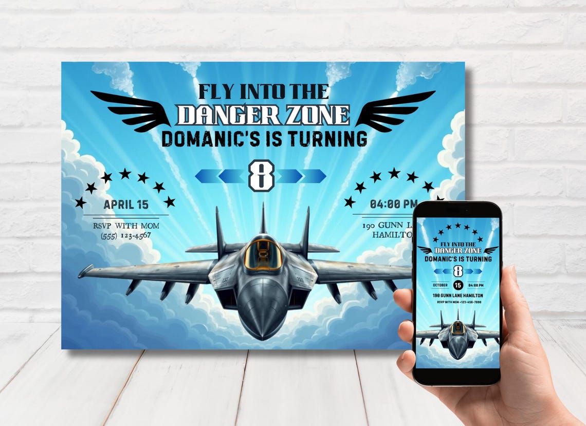 Fighter Jet Invitation, Boys Fighter Pilot Birthday Invite, Printable ...