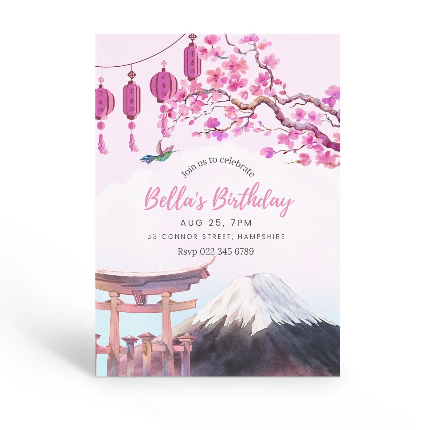 Printable Japanese Invitation Set, Cherry Blossom Invite, Japanese ...