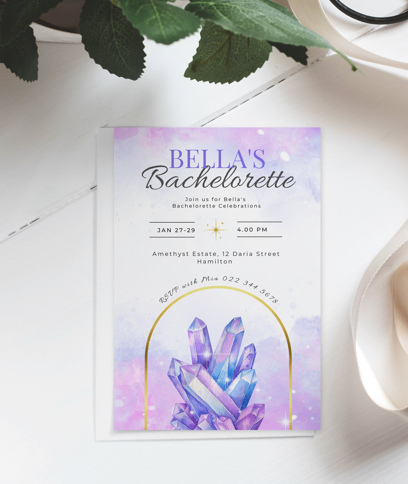 Purple Crystal Bachelorette Invitation, Crystal Bridal Shower ...