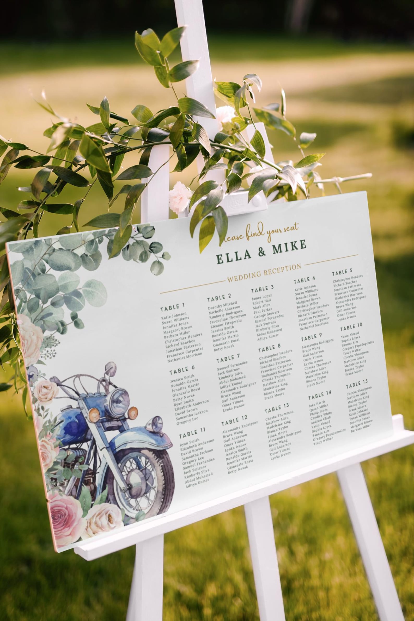 Motorbike Wedding Seating Plan, Rustic Motorcycle Seating Chart Wedding ...